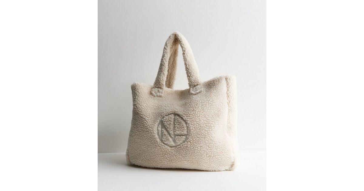 Cream Oversized Borg Tote Bag | New Look