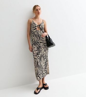 ONLY White Zebra Print Strappy Midi Dress | New Look