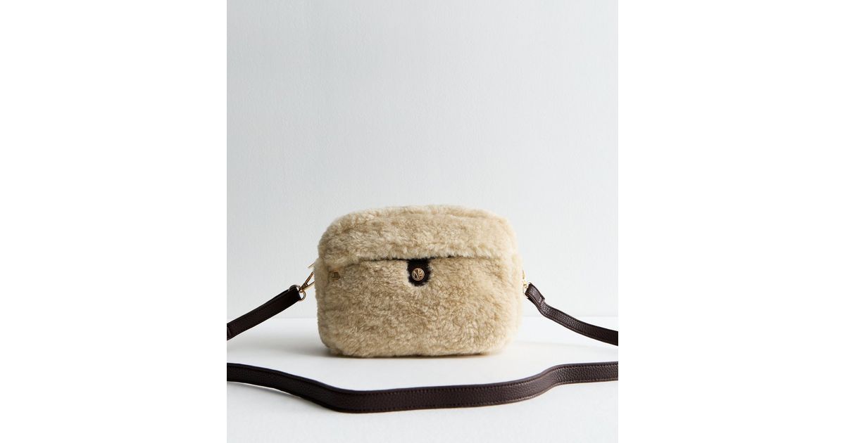 Cream Borg Camera Crossbody Bag | New Look