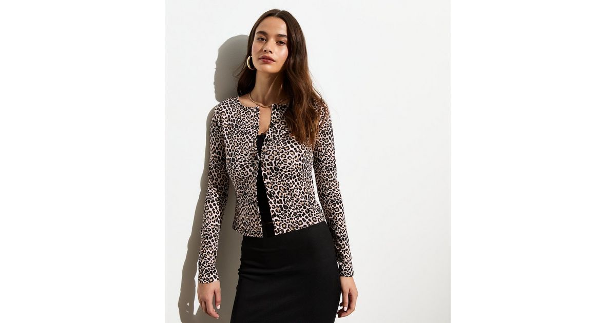 Brown Leopard Print Ribbed Cardigan | New Look