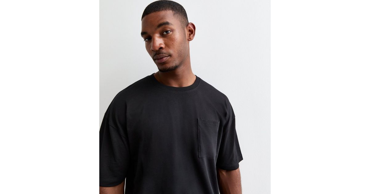 Black Oversized Heavyweight Cotton Chest Pocket T-Shirt | New Look