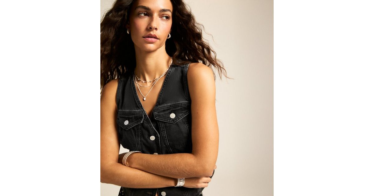 Black Denim Button Up Waistcoat | New Look