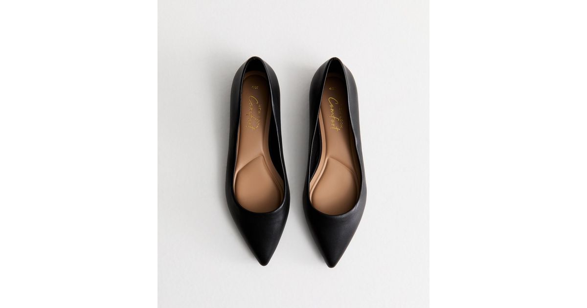 Black Leather-Look Pointy Ballet Pumps | New Look