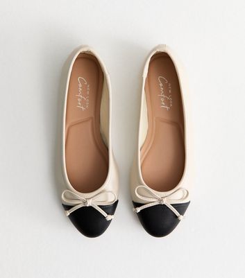 White Contrast Toe Cap Ballerina Pumps | New Look