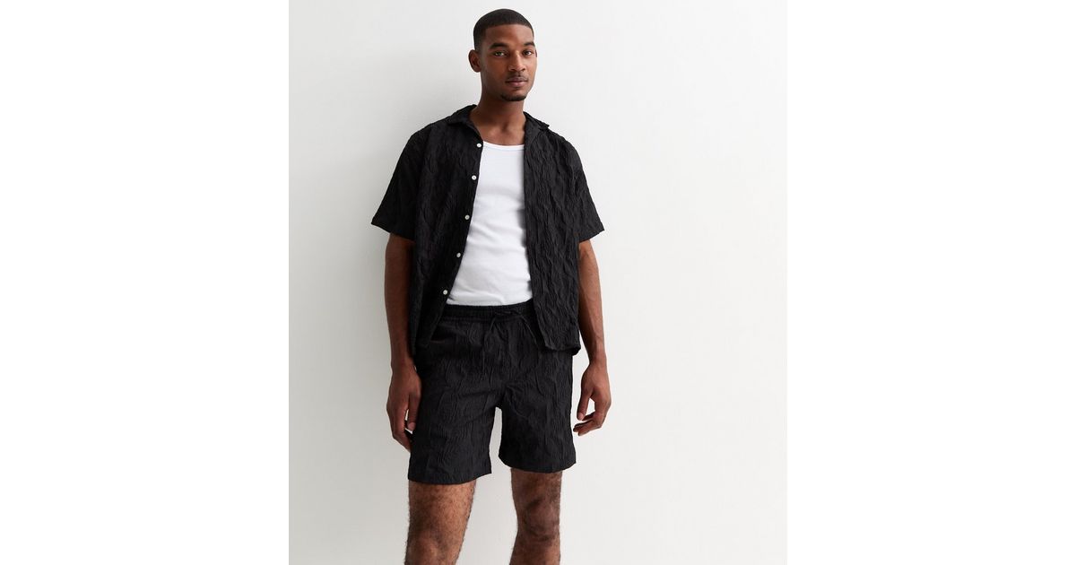 Jack And Jones Black Textured Drawstring Jogger Shorts New Look