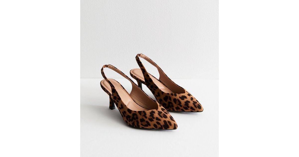 Wide Fit Stone Leopard-Print Slingback Court Shoes | New Look
