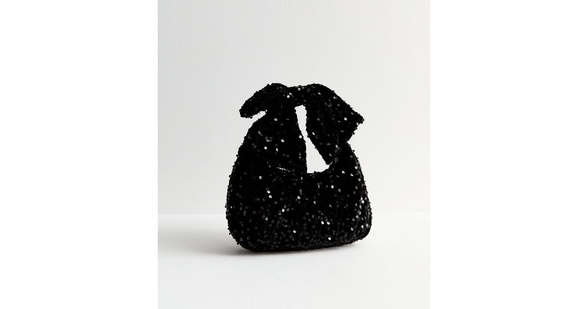 Black Bow Sequin Mini Bag | New Look