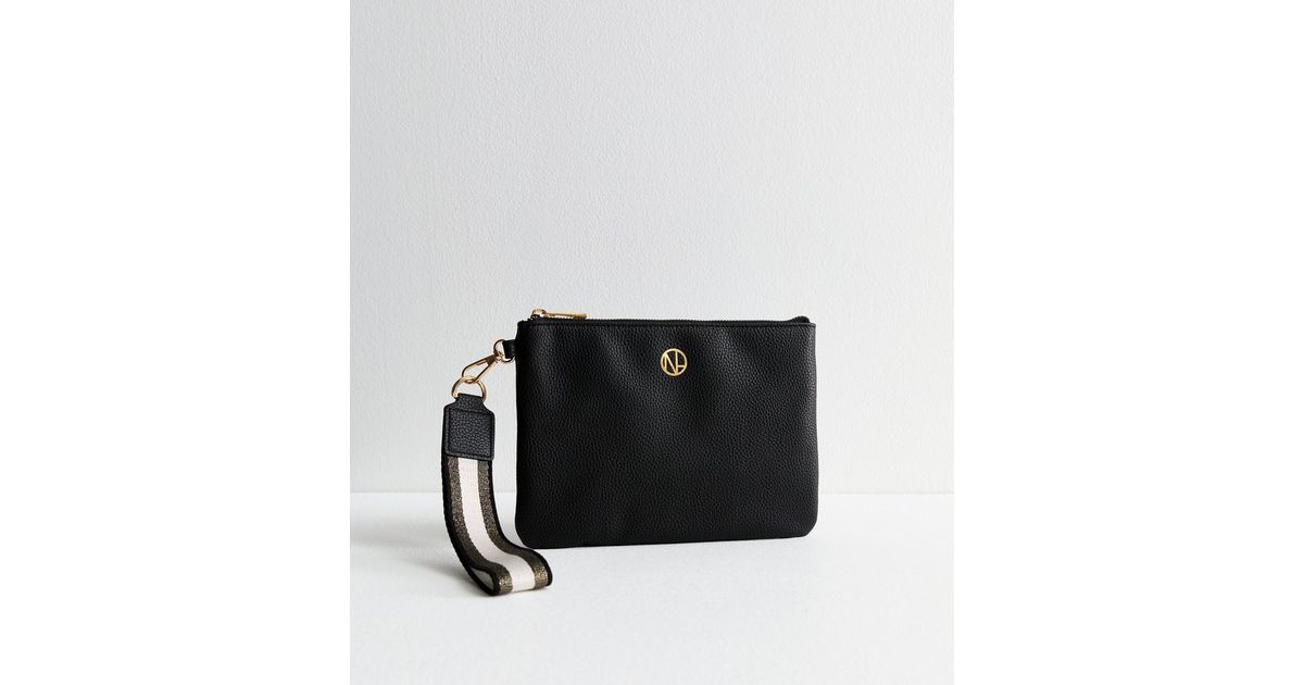 Black Leather Look Zip-Top Pouch | New Look