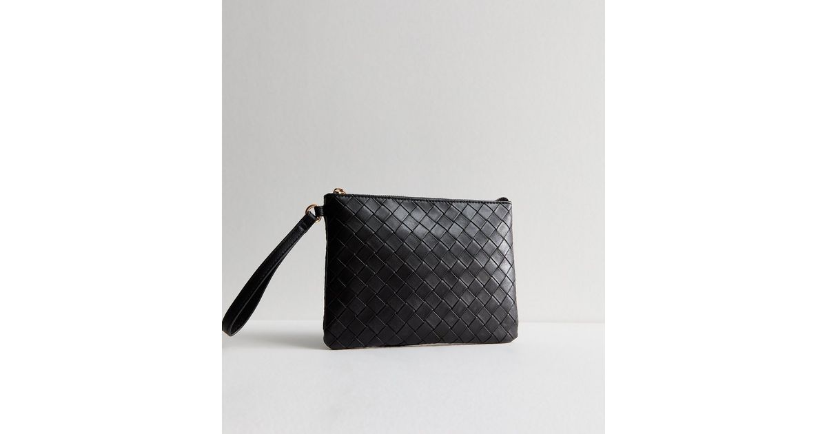 Black Woven Zip Up Pouch Purse | New Look