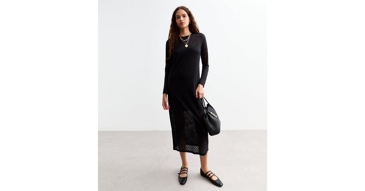 Black Layered Long Sleeve Midi Dress | New Look