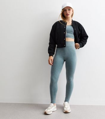 Girls Blue Acid Wash Ribbed Leggings | New Look