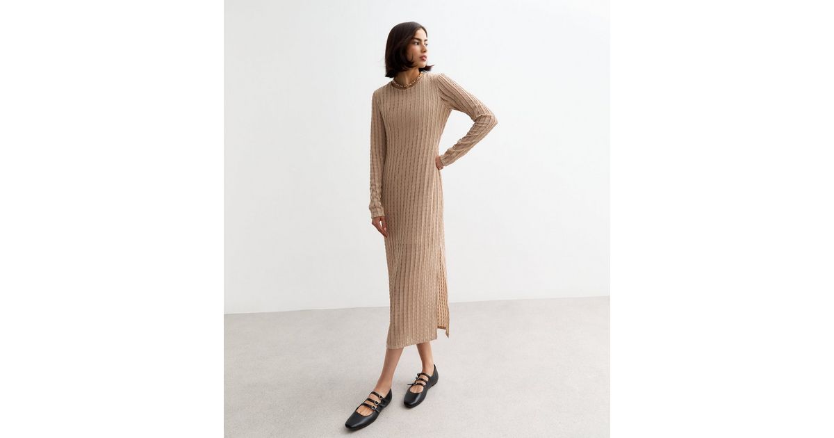 Stone Textured Long Sleeve Midi Dress | New Look