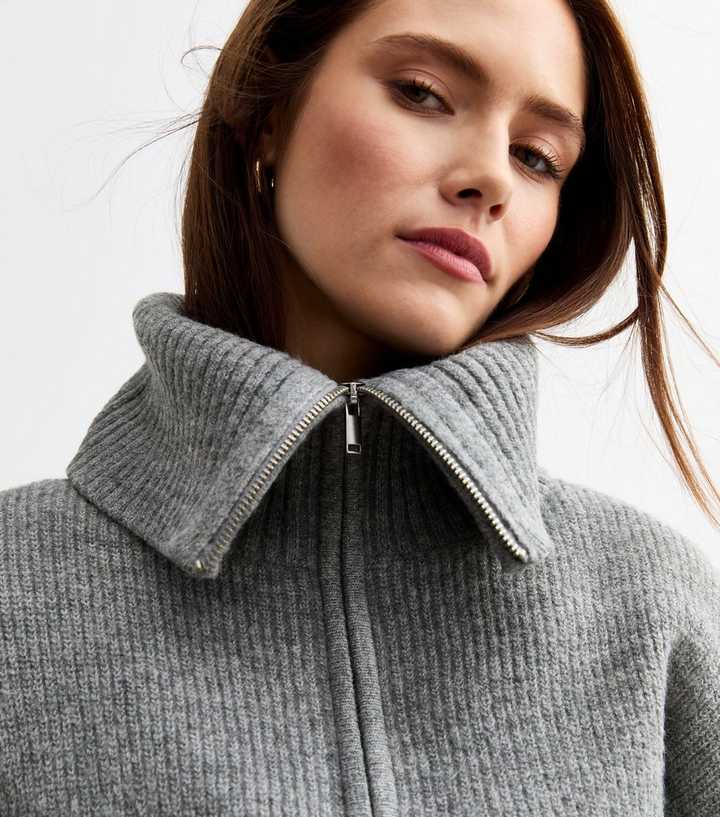 Grey Ribbed Knit Half Zip Jumper | New Look