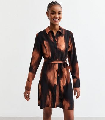 Tall Black Bleach Print Mini Shirt Dress | New Look
