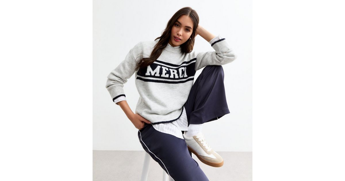 Light Grey Merci Two Tone Jumper | New Look