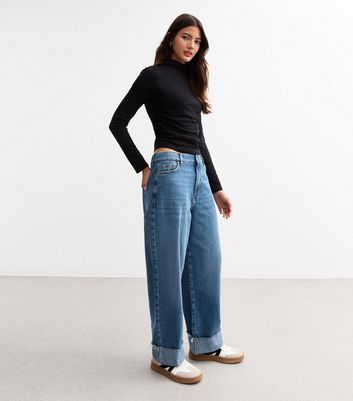Blue Straight Leg Turn Up Jeans | New Look
