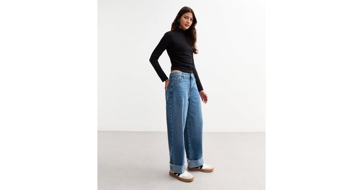 Blue Straight Leg Turn Up Jeans | New Look