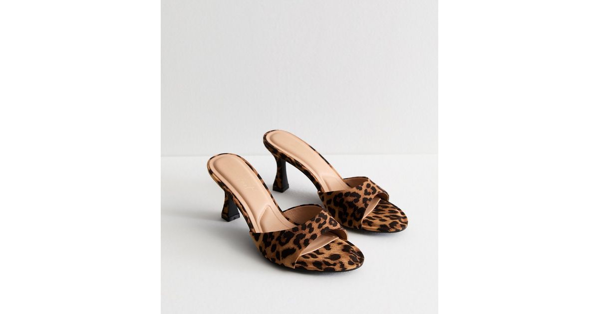 Stone Leopard Print Heeled Mules | New Look