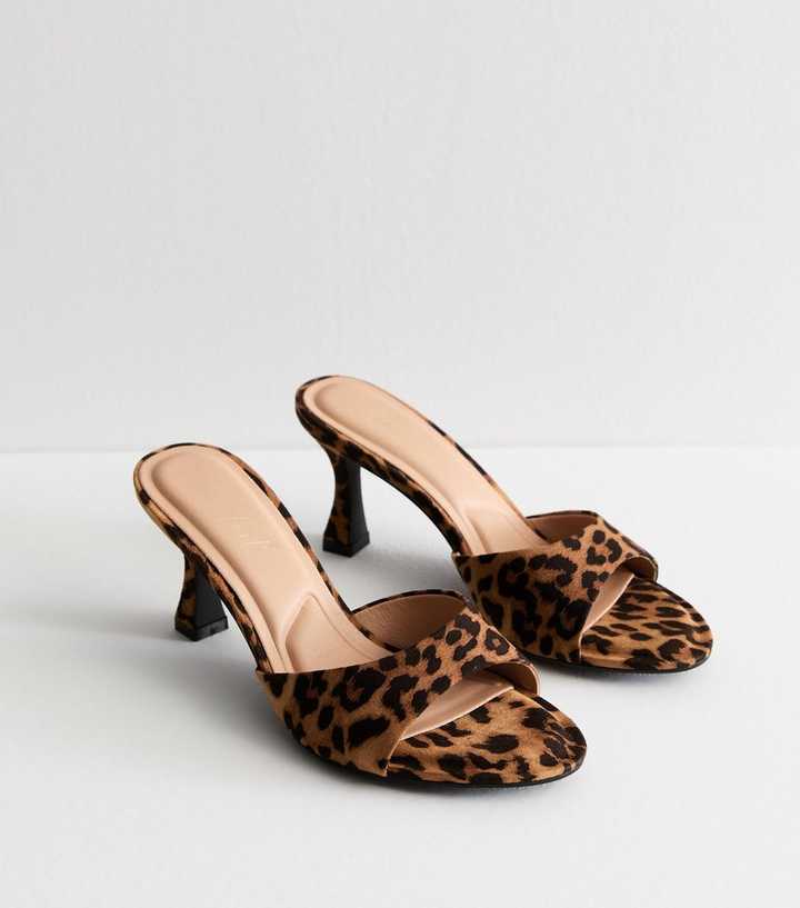 Stone Leopard Print Heeled Mules | New Look