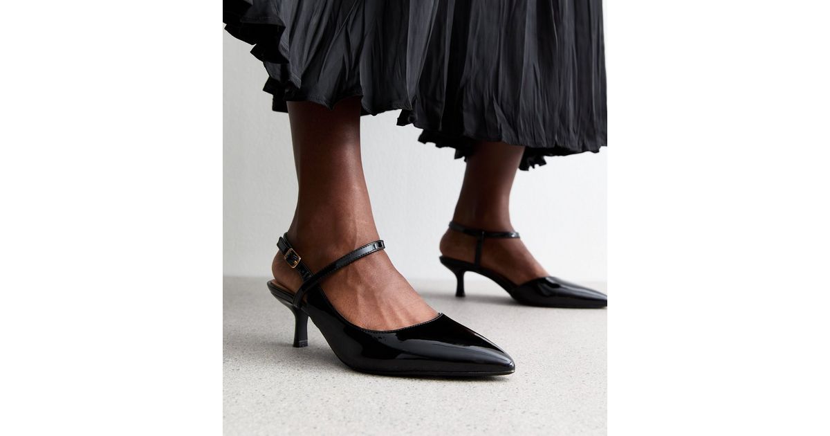 Wide Fit Black Asymmetric Strap Slingback Court Shoes | New Look