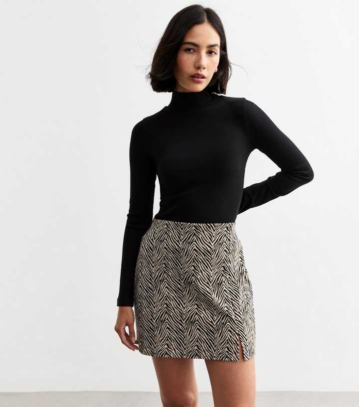Black Zebra Print Stretch Jersey Mini Skirt | New Look