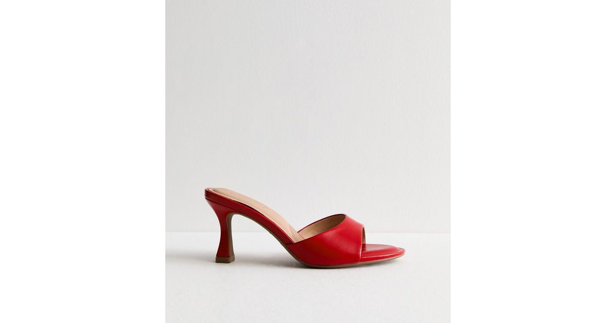 Red Leather-Look Heeled Mule Sandals | New Look