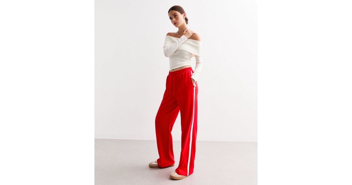 Red Pintuck Wide Leg Drawstring Joggers | New Look