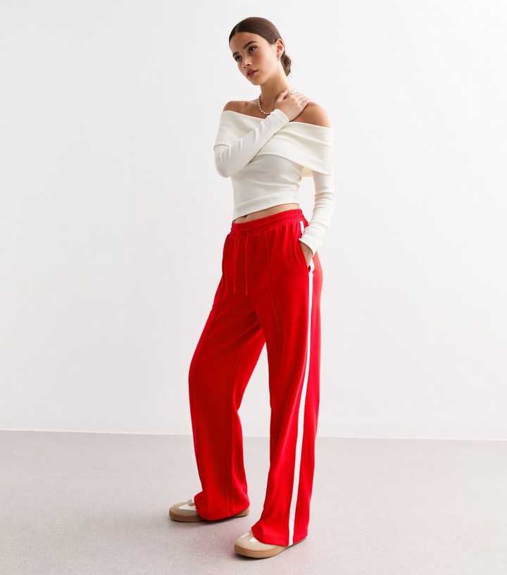 Red Pintuck Wide Leg Drawstring Joggers | New Look