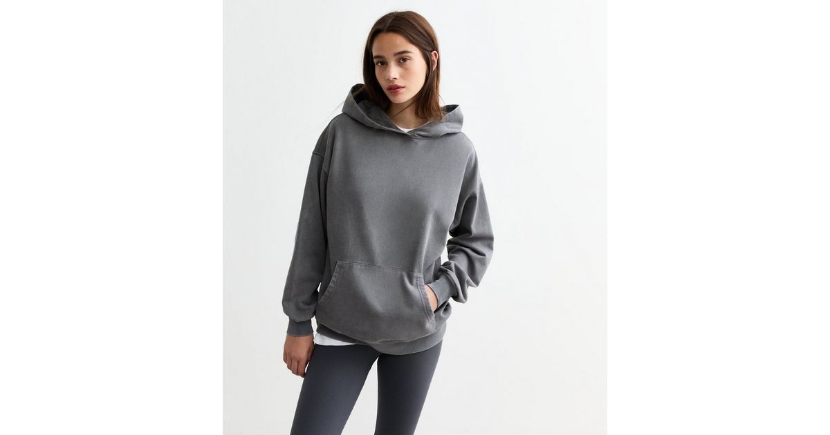 Grey Acid Wash Cotton Blend Hoodie | New Look