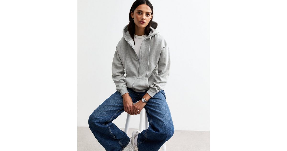 Grey Marl Zip Through Hoodie | New Look