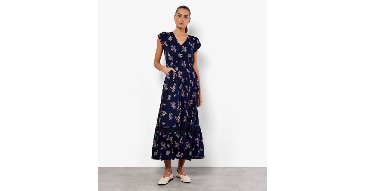 Apricot Navy Floral Midi Dress New Look