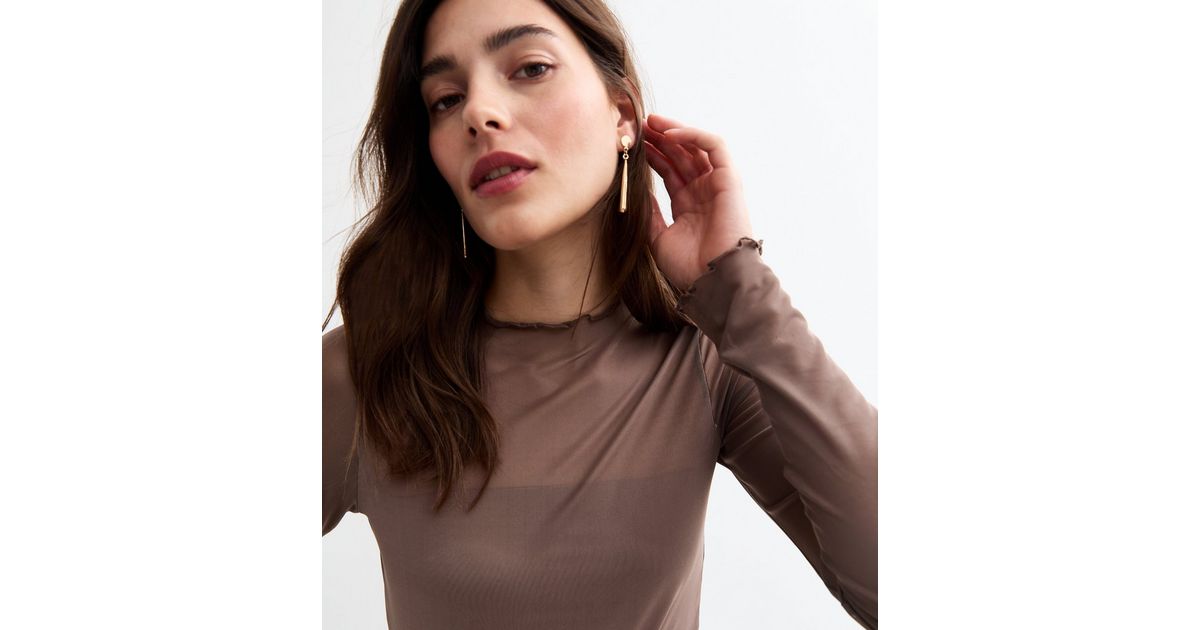 Mink Long Sleeve Mesh Top | New Look