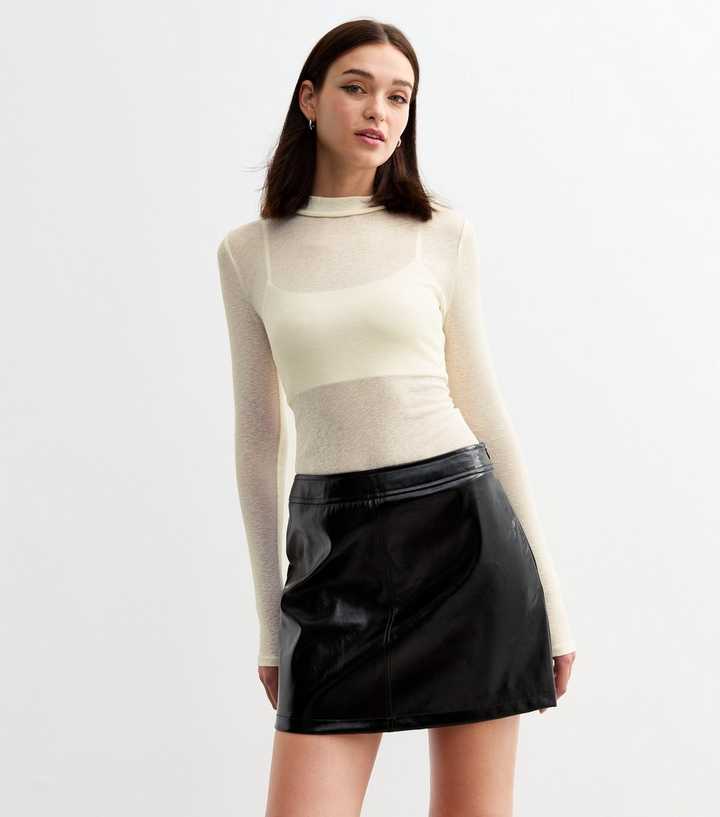Cream Mesh High Neck Long Sleeve Top | New Look