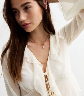 Cream Ruffle Tie Front Top | New Look