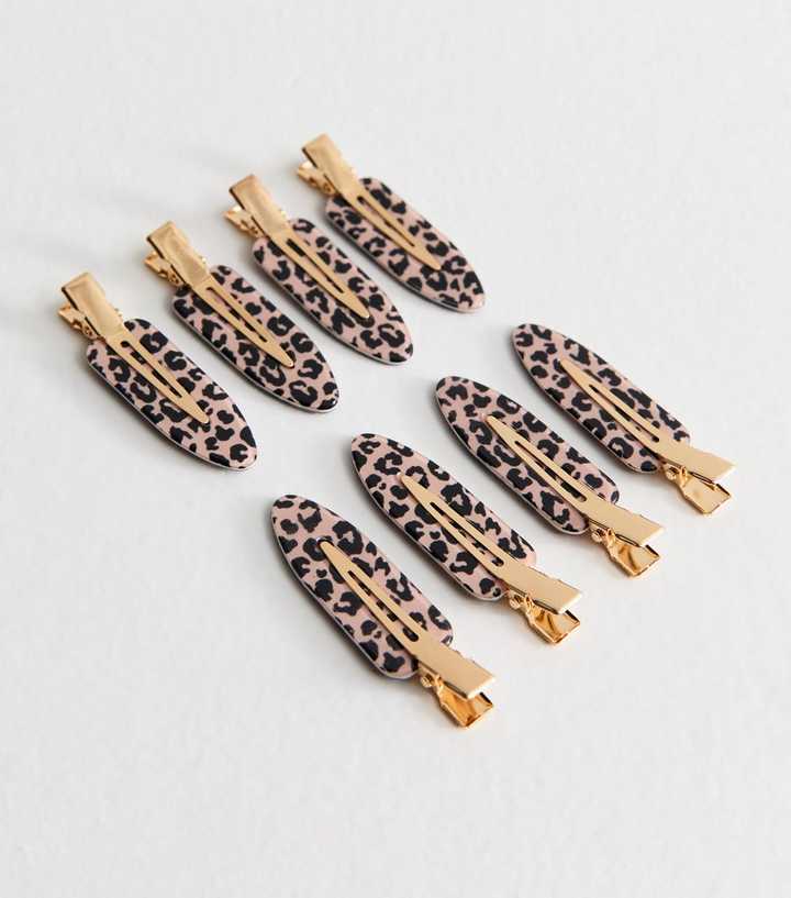 Pack of 8 Brown Leopard Print Setting Hair Clips | New Look
