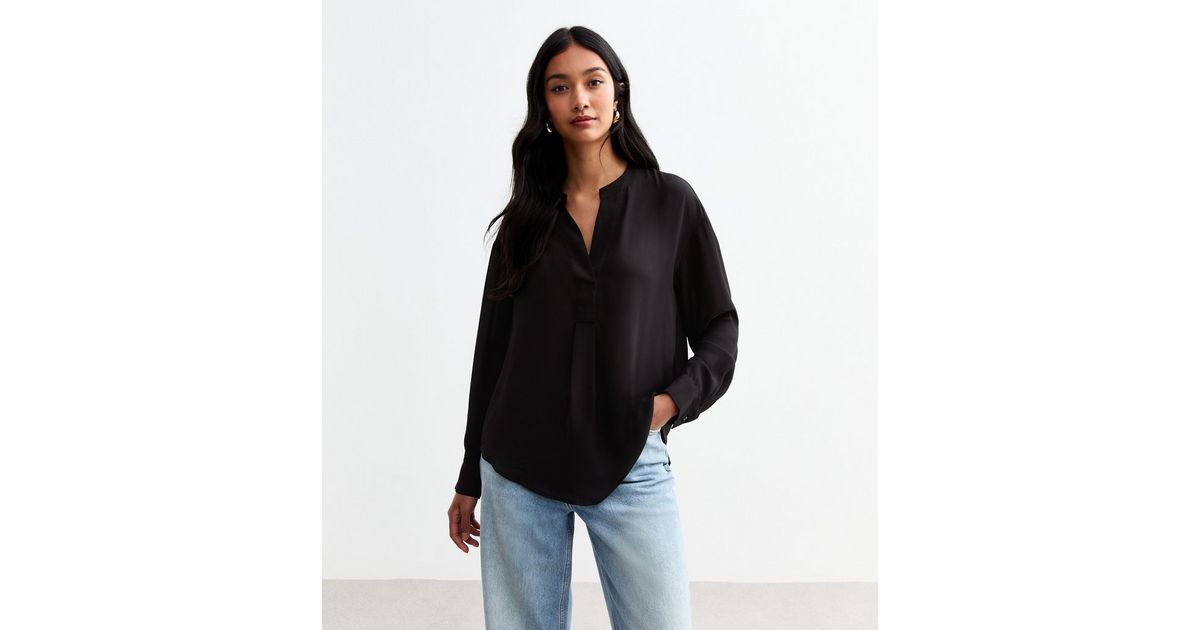 Black Round Neck Overhead Shirt | New Look