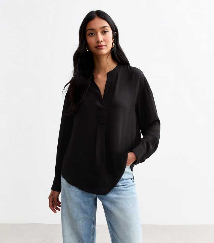 Black Round Neck Overhead Shirt | New Look