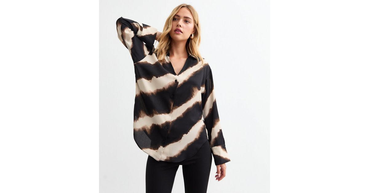 Off White Blurred Stripe Crepe Shirt | New Look