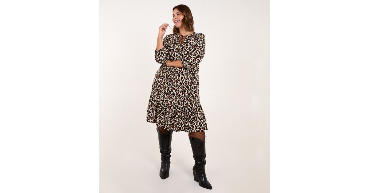 Blue Vanilla Curves Brown Leopard Smock Dress | New Look
