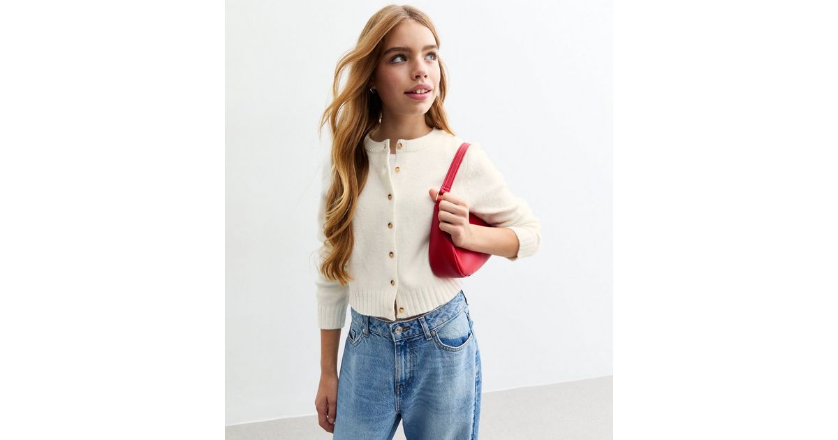 Girls Off White Crop Cardigan | New Look