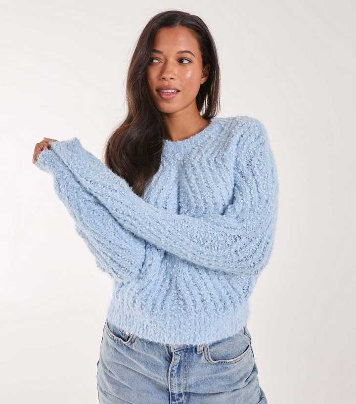 Pink Vanilla Bright Blue Cotton-Blend Zig Zag Stitch Jumper | New Look