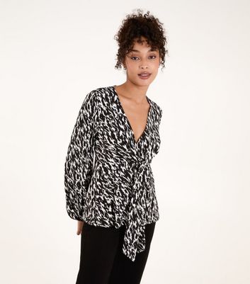 Blue Vanilla Black Smudge Print Wrap Top | New Look