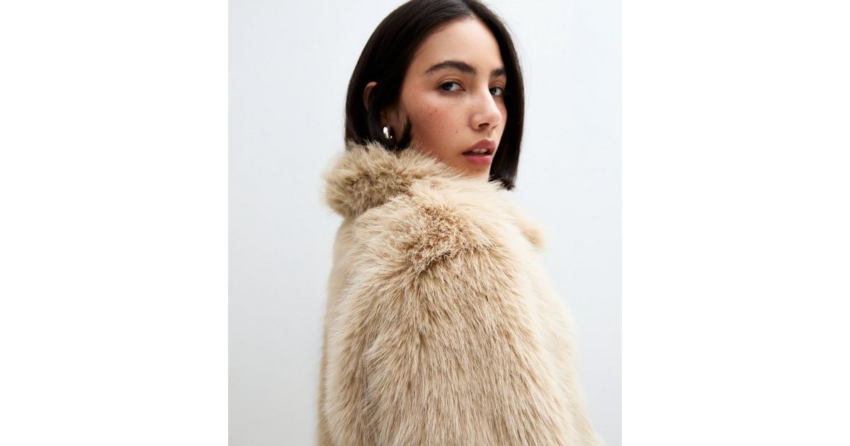 Camel Faux Fur Zipped Jacket | New Look