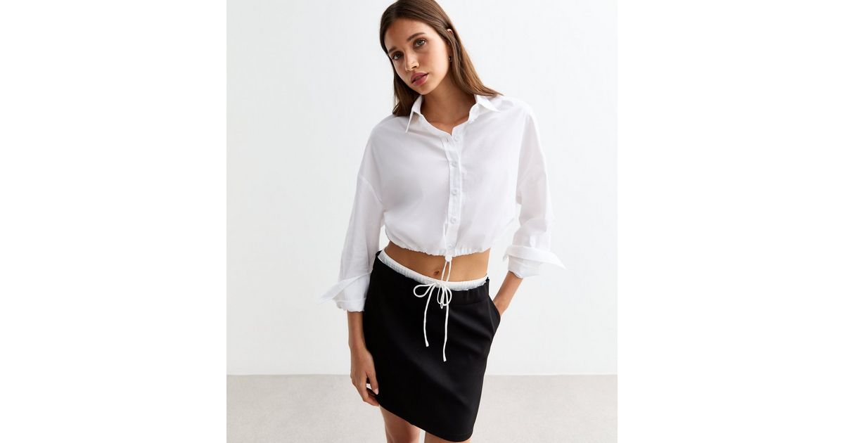 White Drawstring Hem Poplin Crop Shirt | New Look