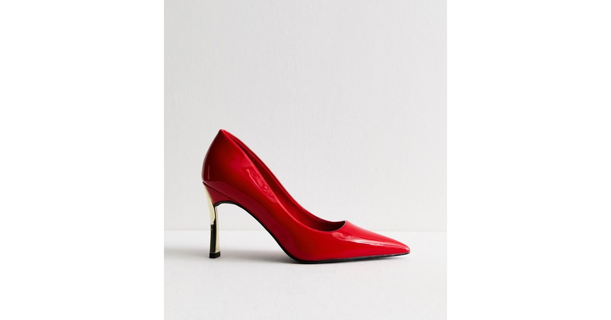 Red Patent Stiletto Heel Court Shoes | New Look