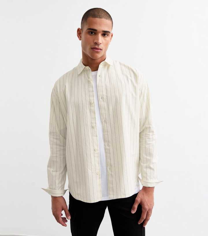 Off White Relaxed Fine Stripe Overshirt | New Look