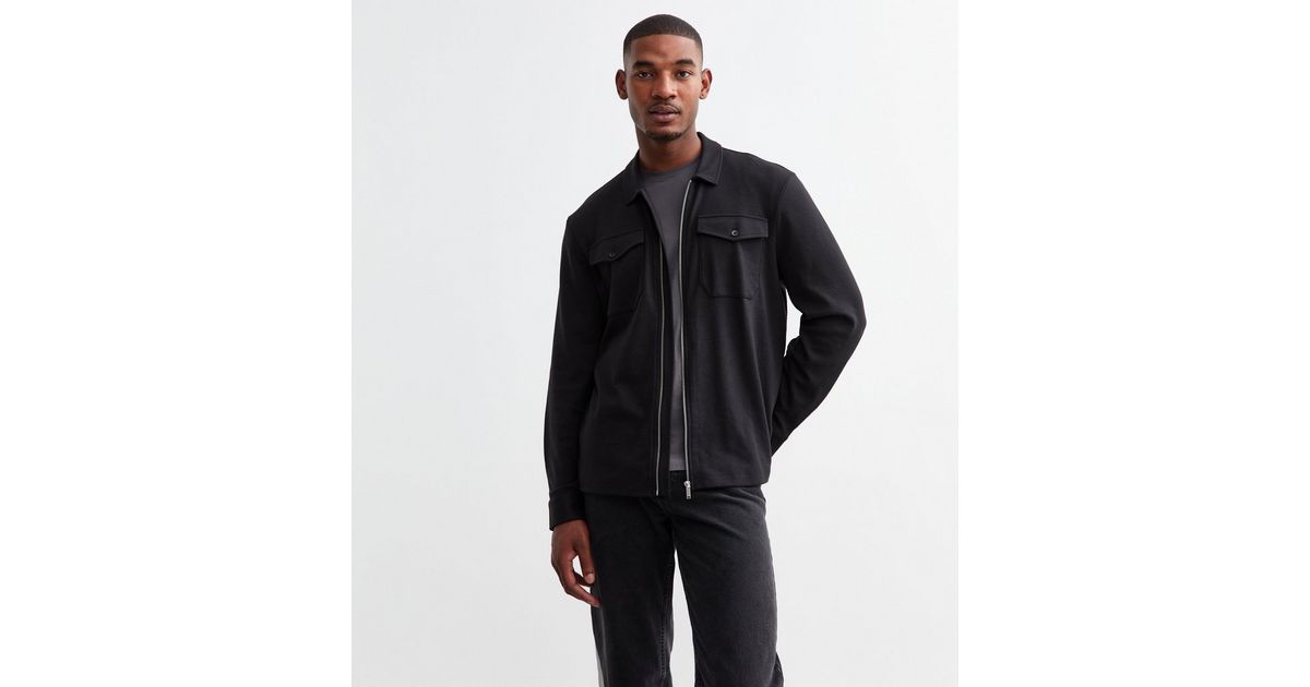 Black Regular Cotton Blend Zip Up Overshirt | New Look