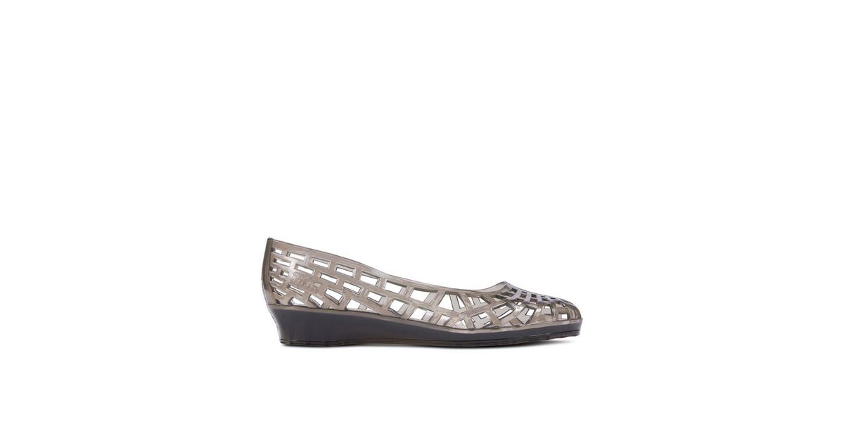 JuJu Christabel Dark Grey Glitter Wedge Heel Jelly Shoes | New Look