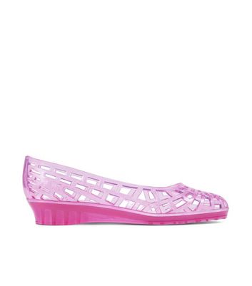 JuJu Christabel Bright Pink Glitter Wedge Heel Jelly Shoes | New Look