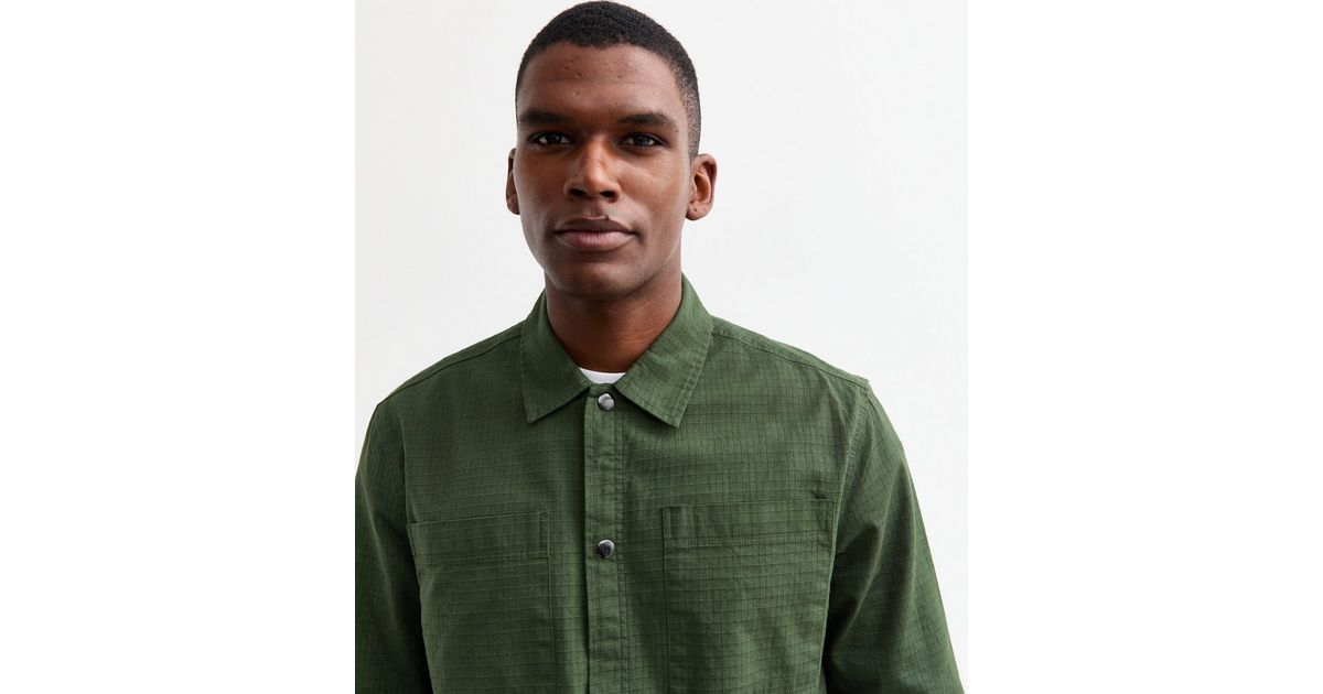 Dark Green Cotton Ripstop Shacket | New Look